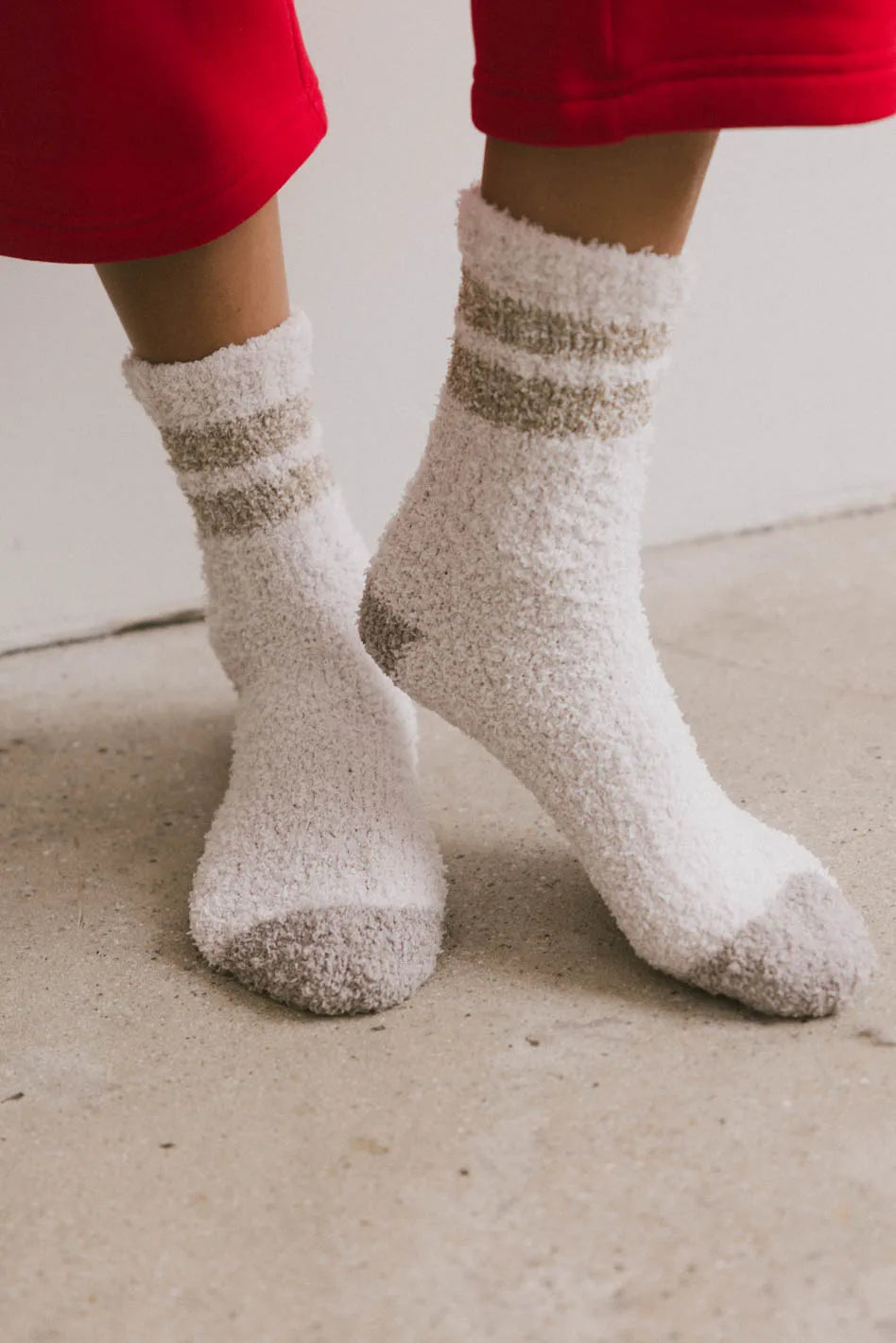 Fuzzy Striped Socks in Ivory | böhme
