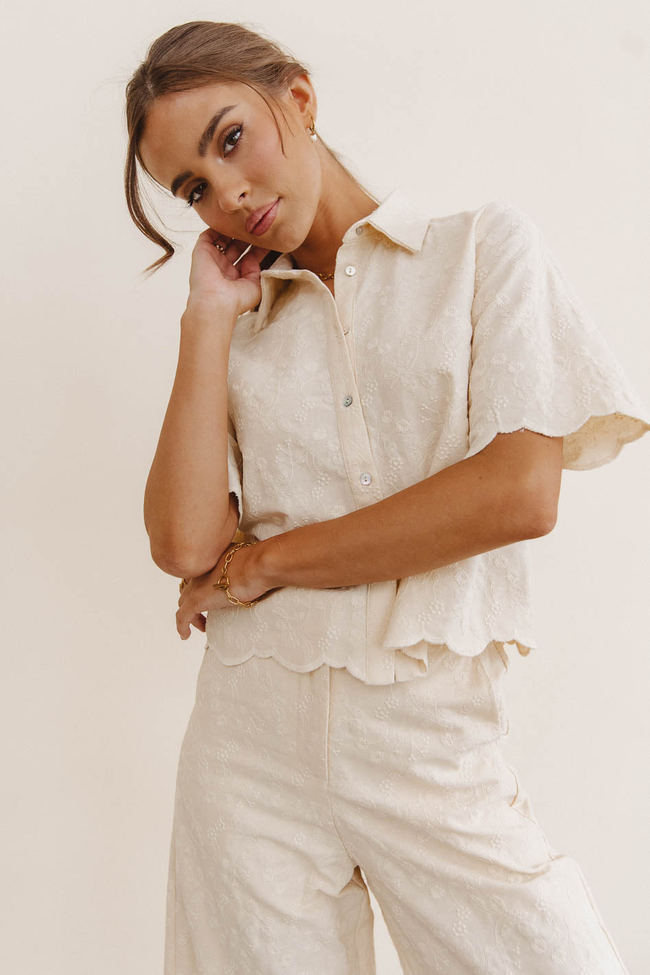 Perrie Floral Button Up in Cream | böhme