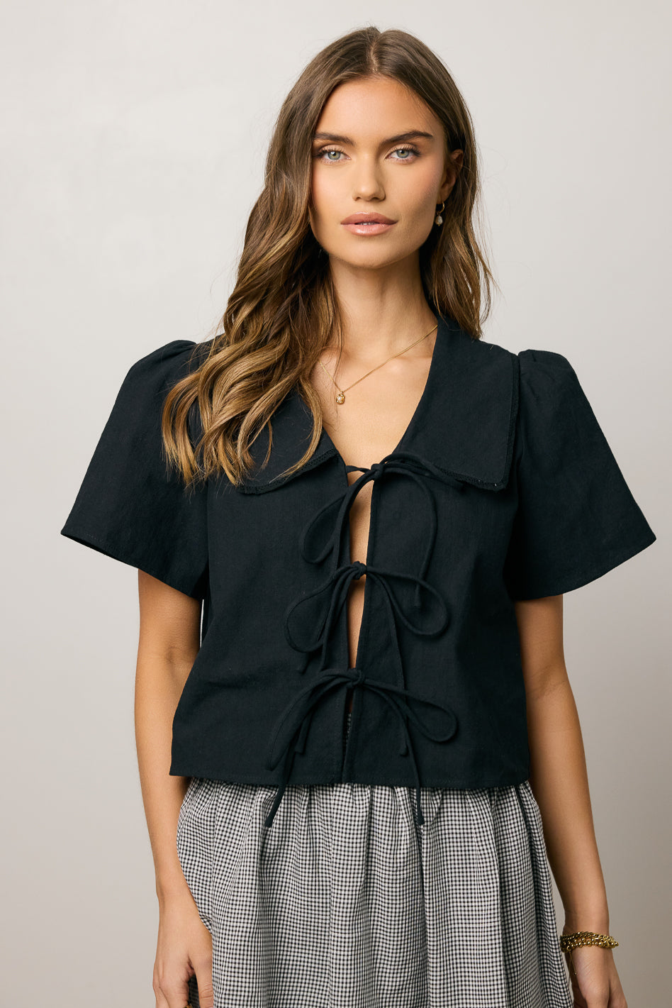 Ethan Tie Front Blouse in Black | böhme