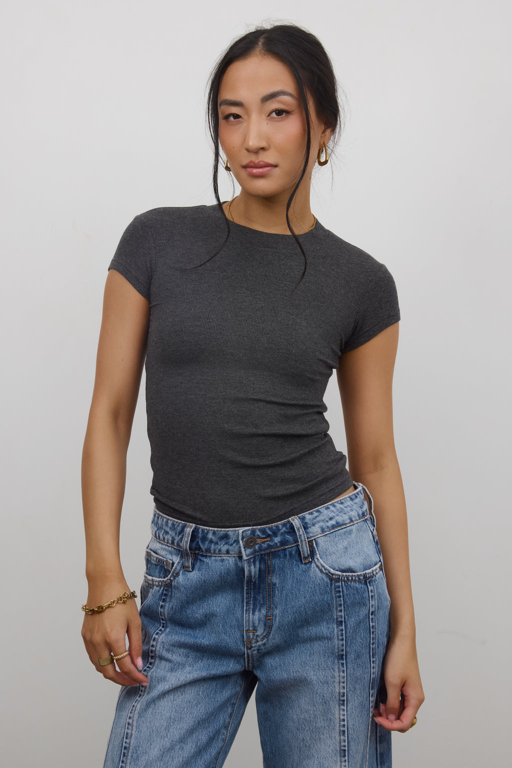 Asher Ribbed Top in Charcoal