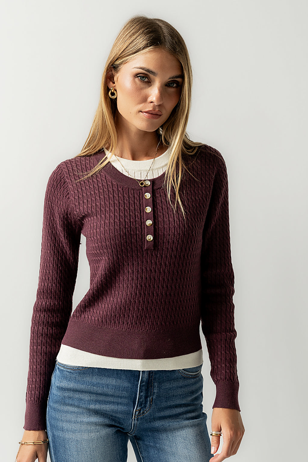 Bruce Double Layer Sweater in Plum - FINAL SALE
