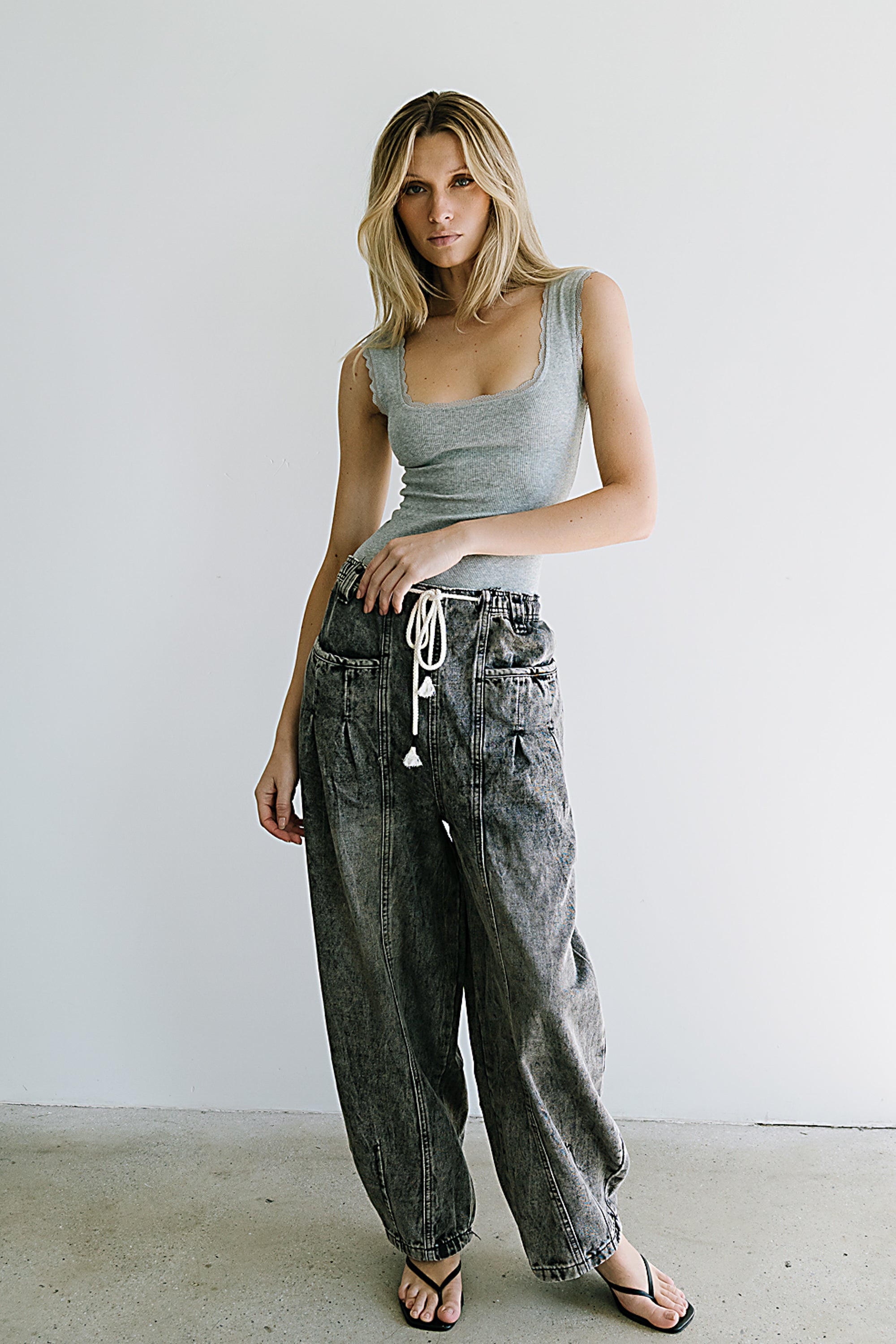 Sawyer Lace Trim Tank Top in Heather Grey