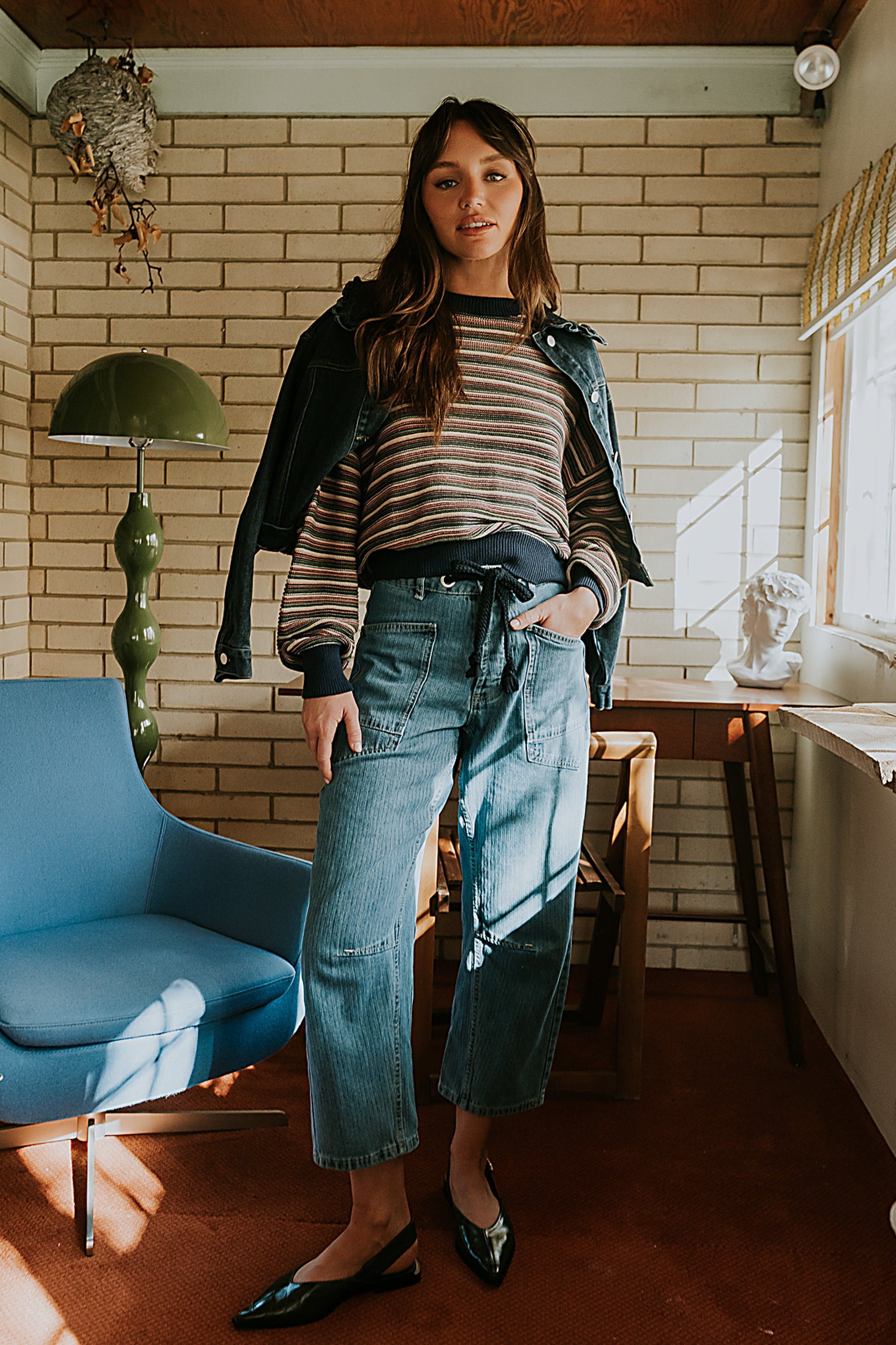 Jocelyn Barrel Jeans in Medium Wash Stripe