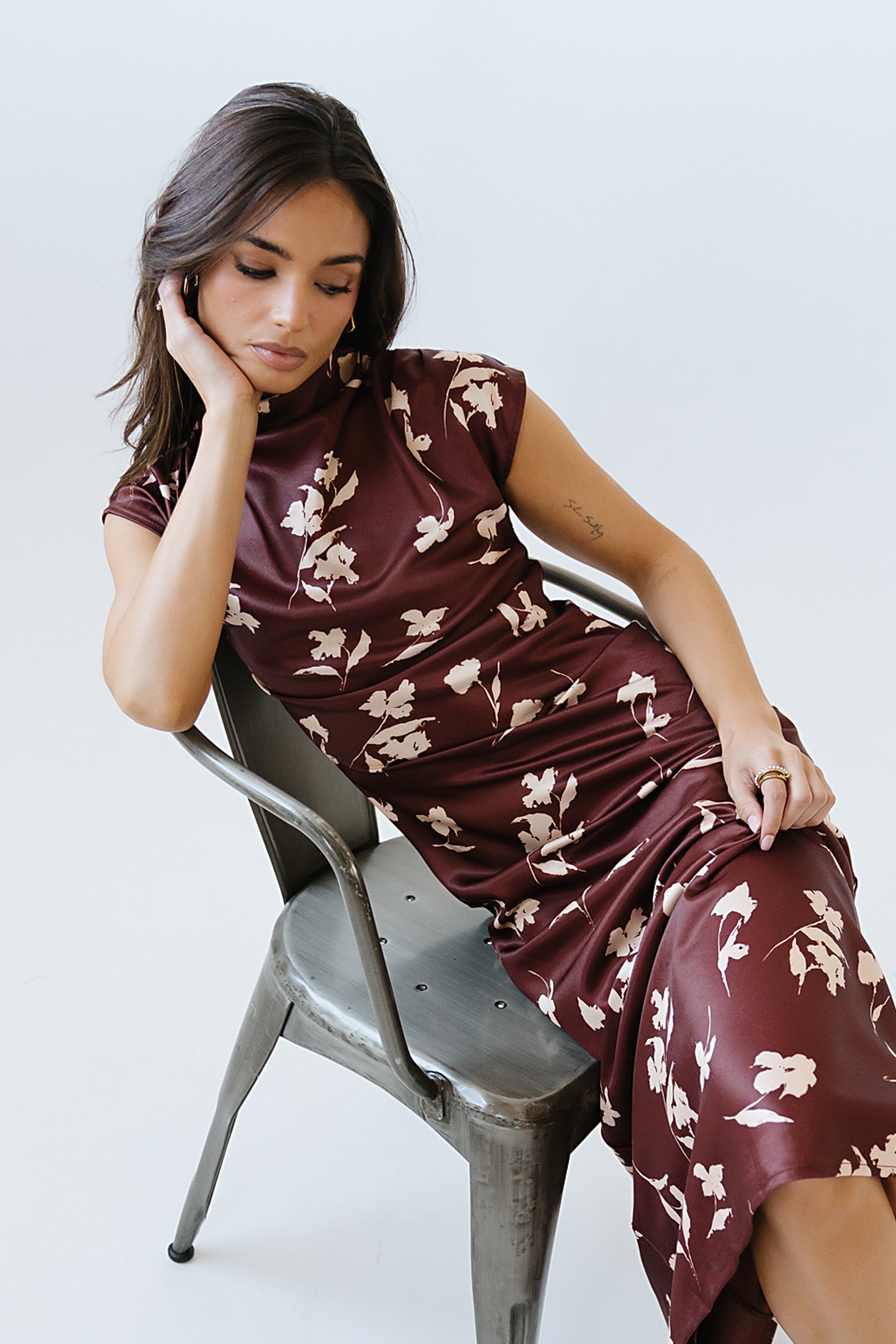 Carson Floral Maxi Dress in Red-Brown