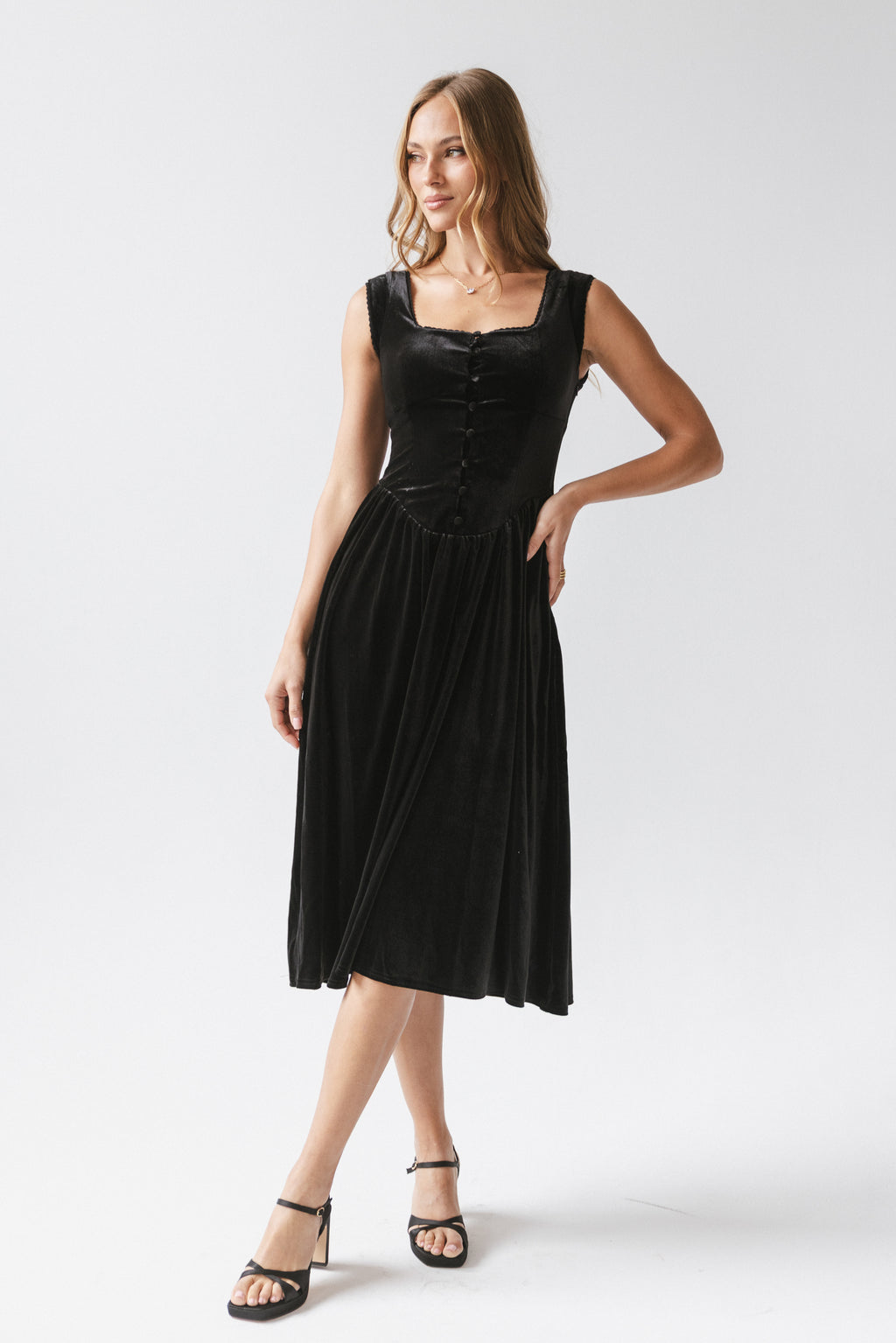 May Velvet Midi Dress in Black