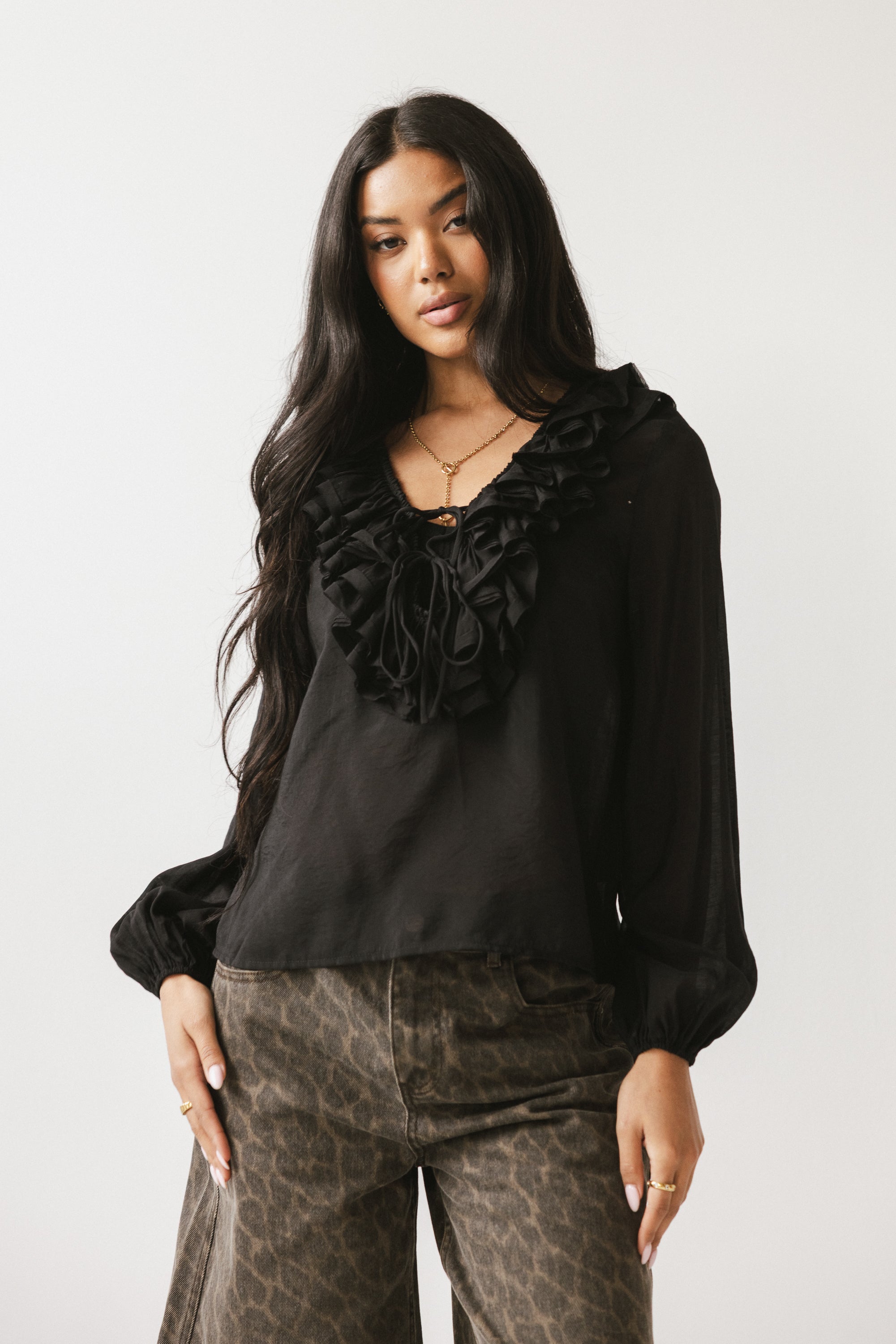 Calispell Sheer Collared Blouse in Black