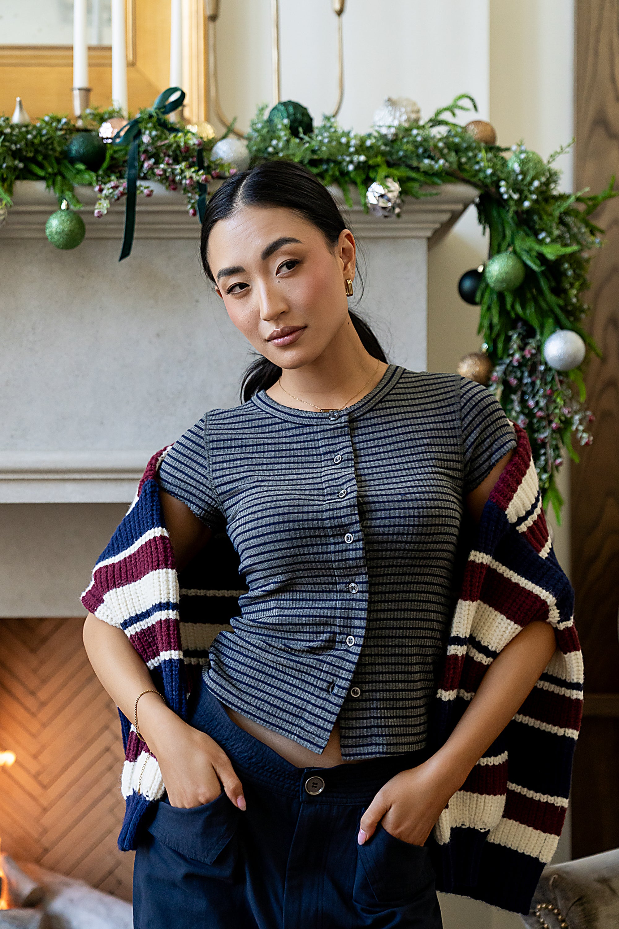 Trisha Striped Top in Navy