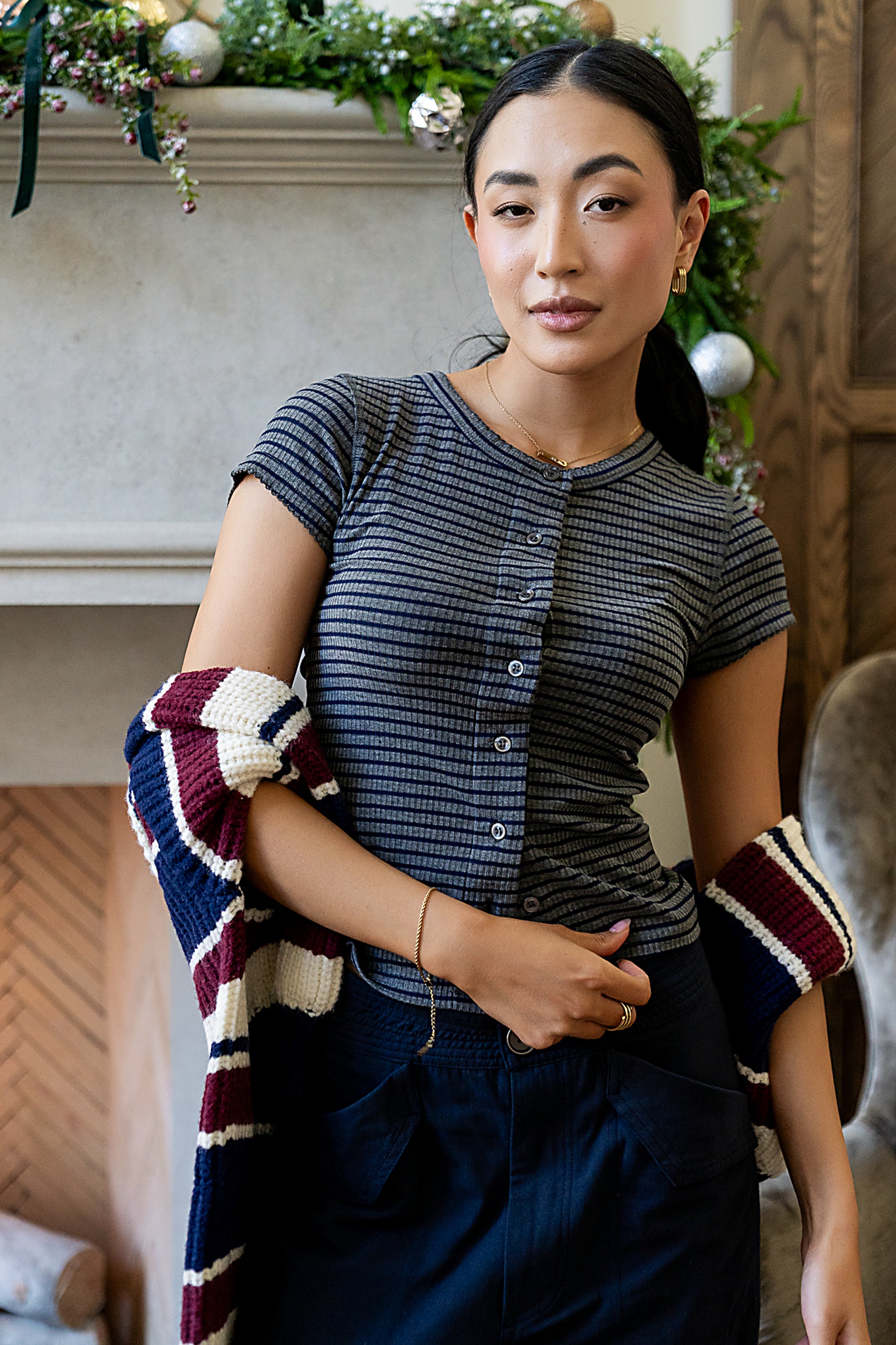 Trisha Striped Top in Navy