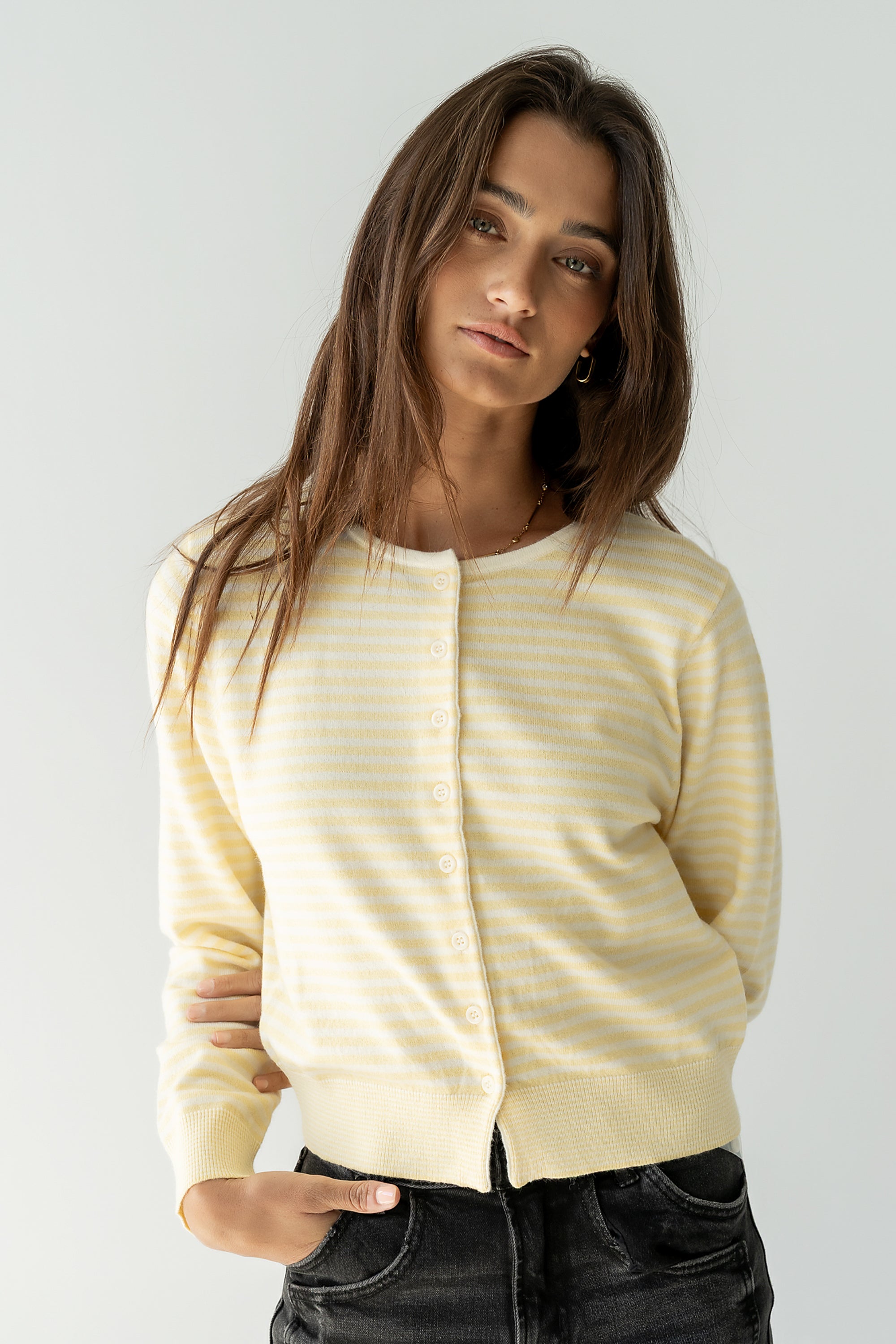 Edesse Striped Cardigan in Yellow