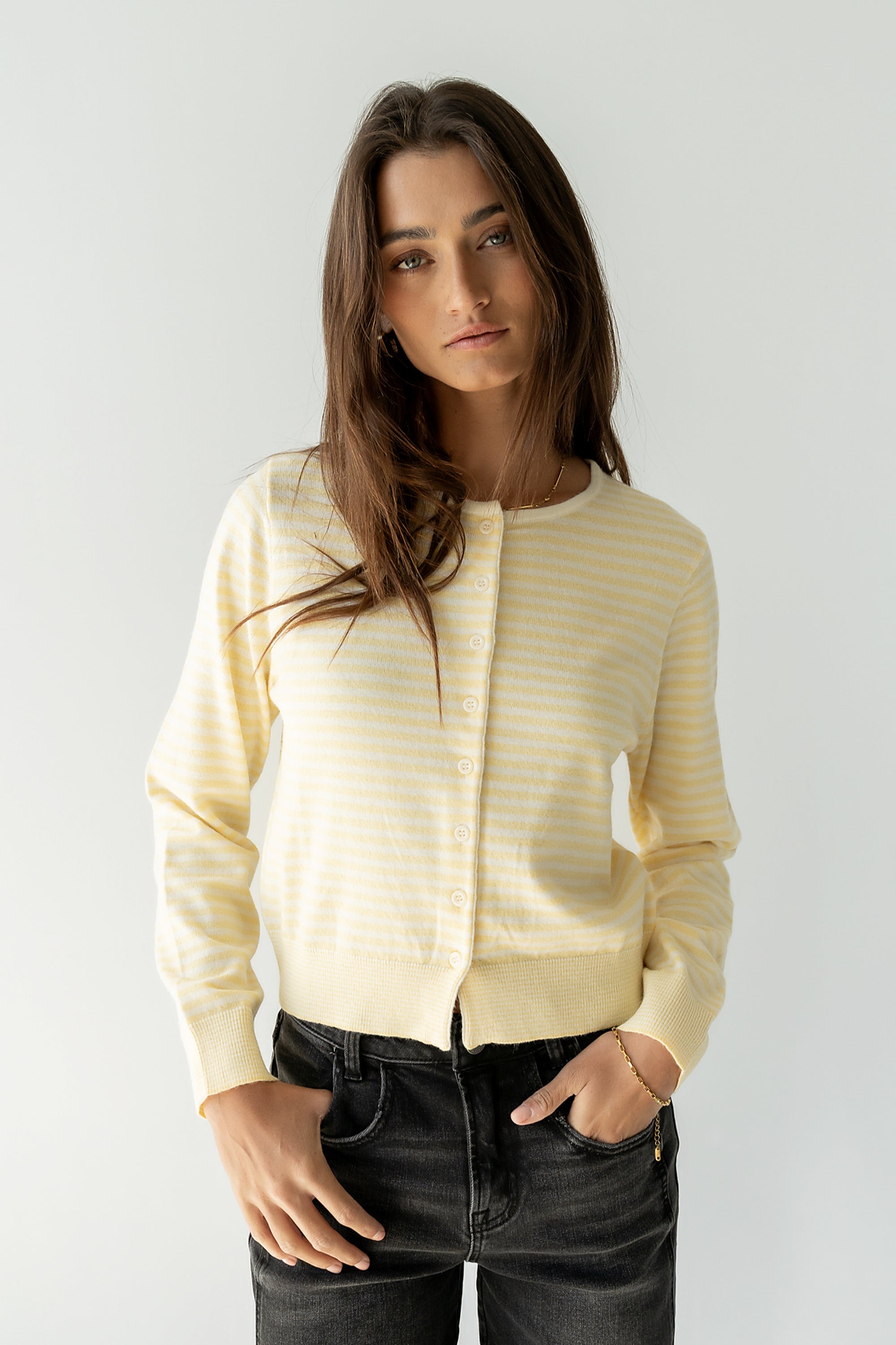 Edesse Striped Cardigan in Yellow