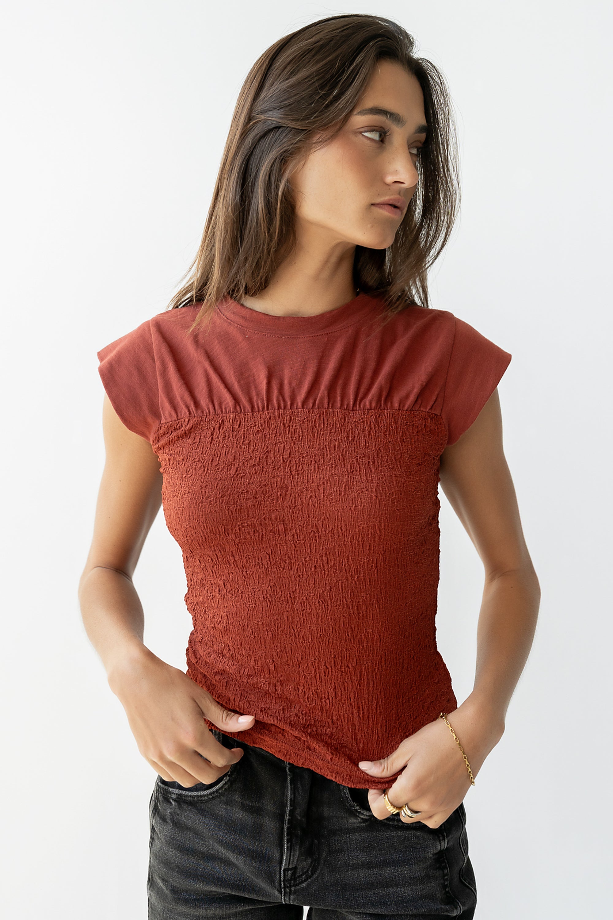 Josey Smocked Top in Brick