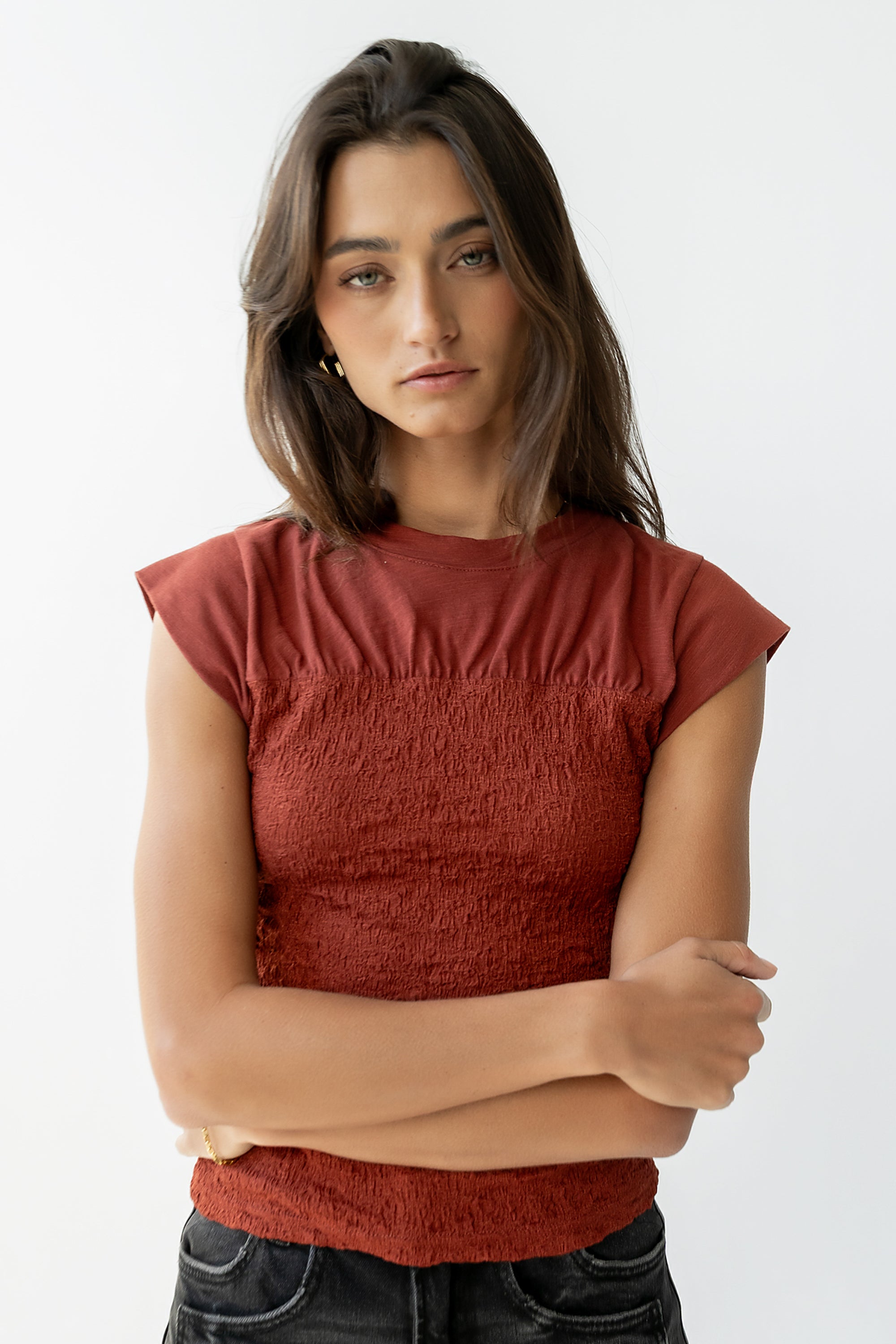 Josey Smocked Top in Brick