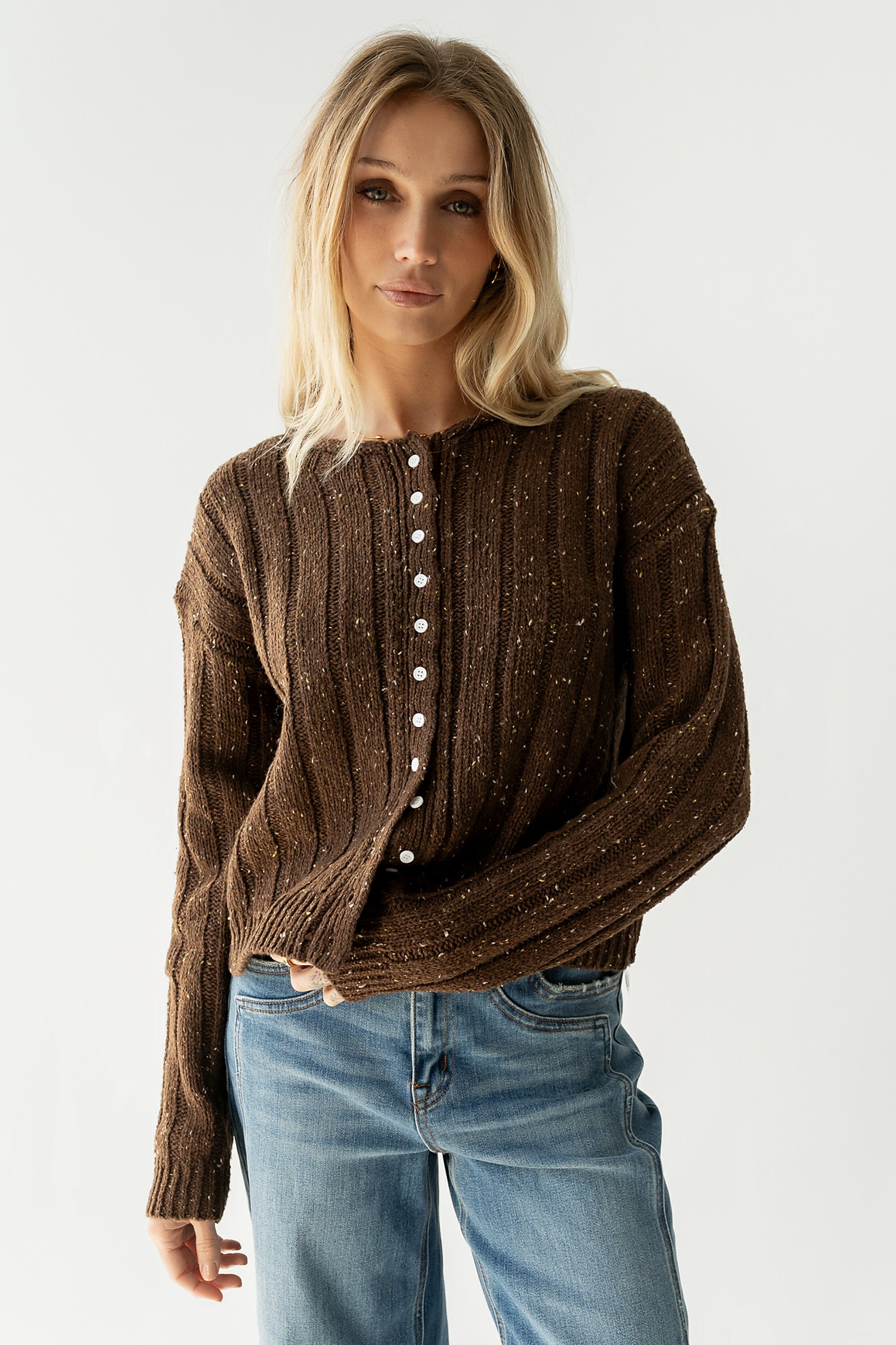 Katira Button Up Sweater in Brown
