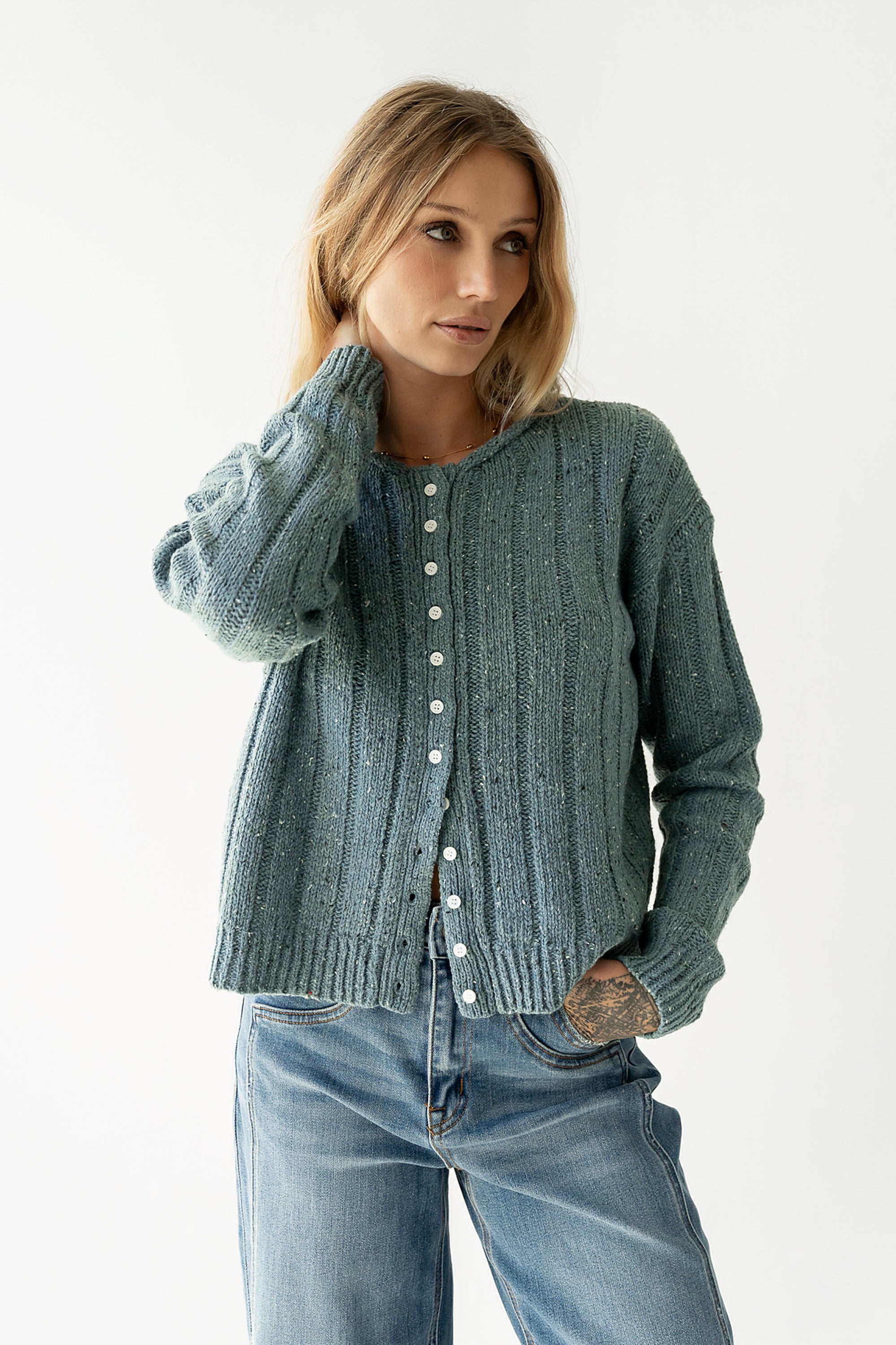 Katira Button Up Sweater in Blue