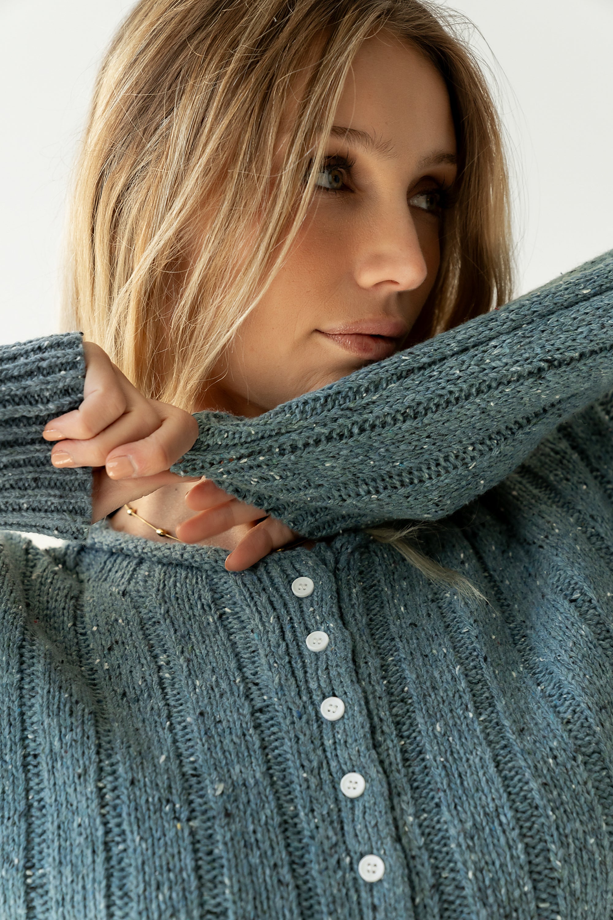 Katira Button Up Sweater in Blue