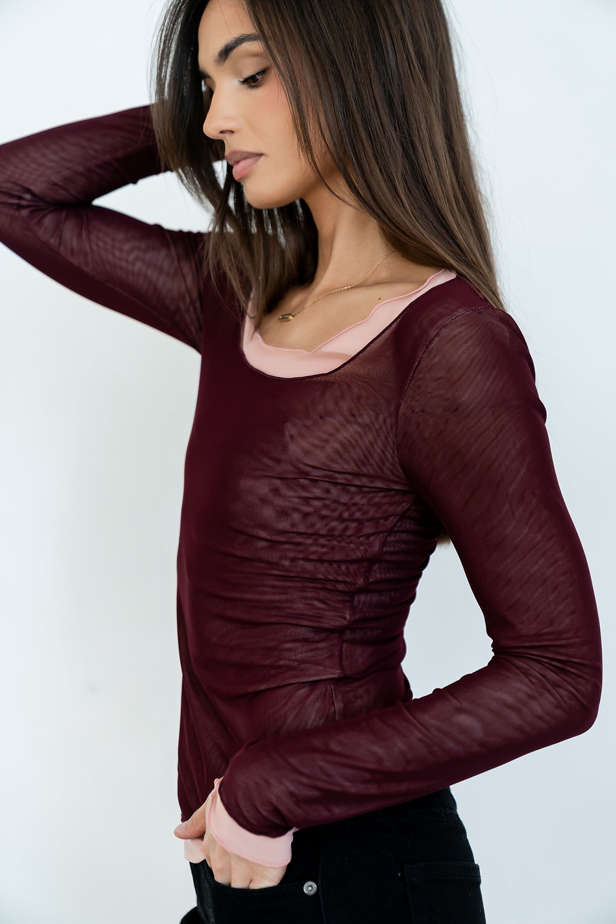 Lex Layered Mesh Top in Purple