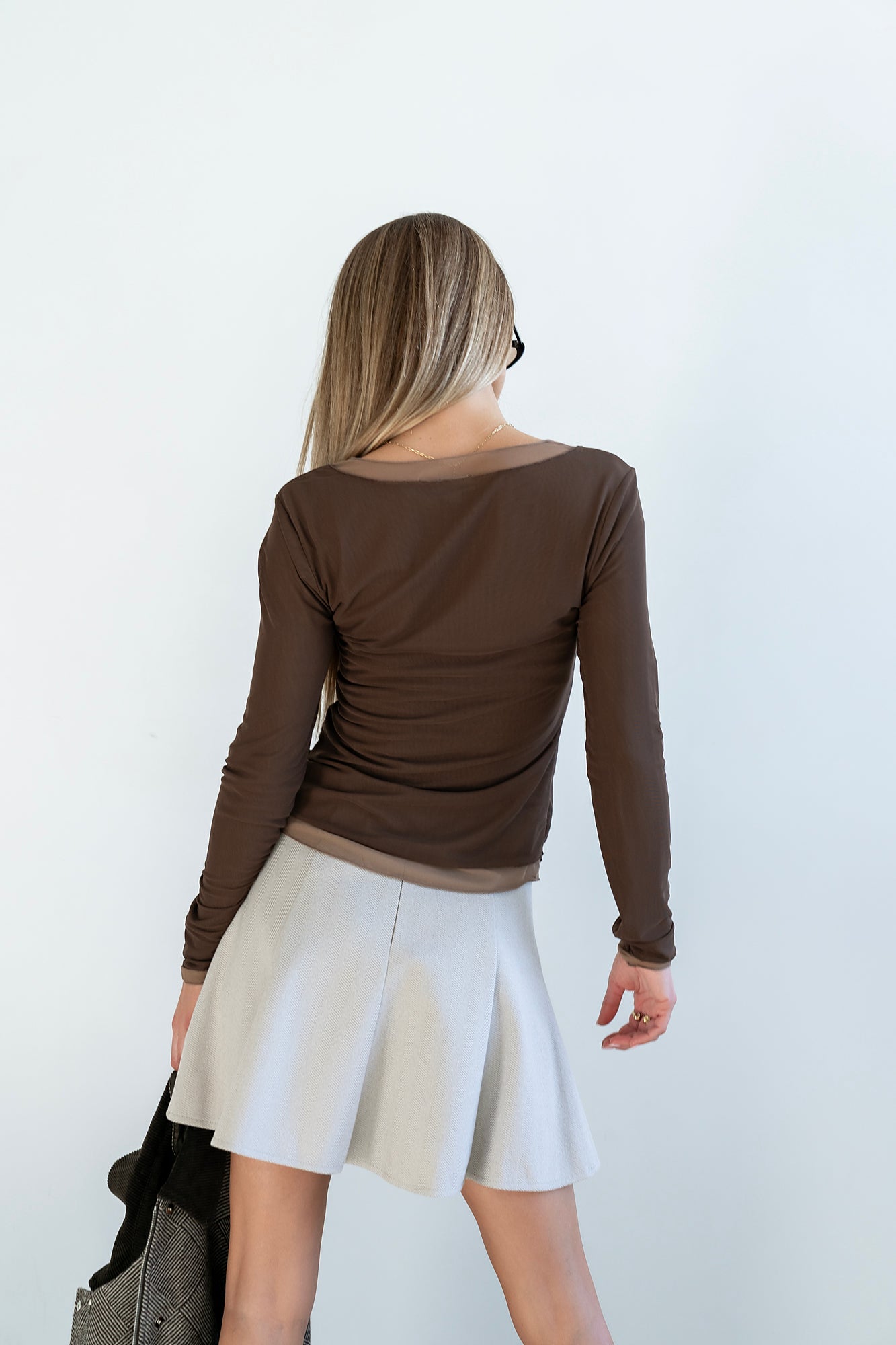 Lex Layered Mesh Top in Brown